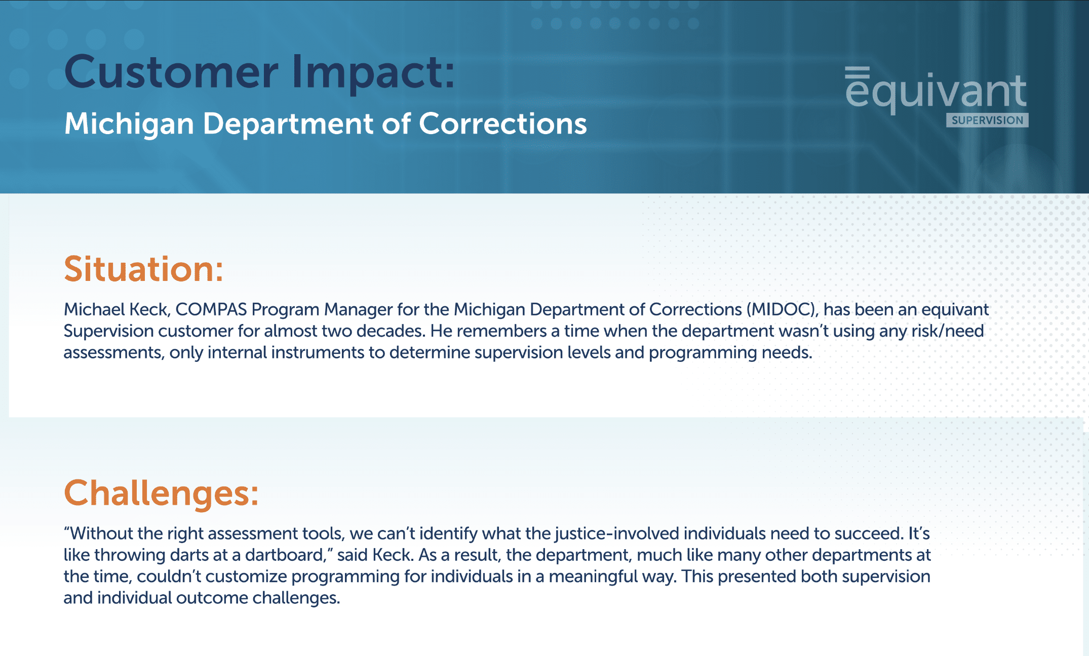 Customer Impact: Michigan Department of Corrections - equivant Supervision